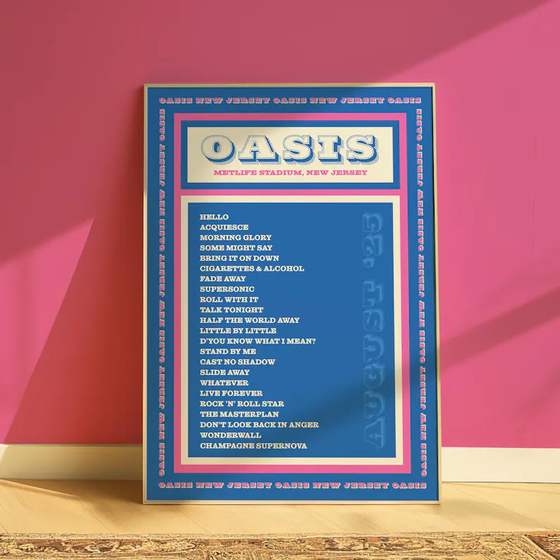 Oasis New Jersey August 2025 Setlist Print | MetLife Stadium Stadium ...